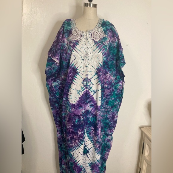 Vintage | Dresses | Vtg Deadstock Maxi Embroidered Tie Dye Kaftan Dress | Poshmark